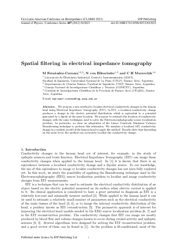 (PDF) Spatial filtering in electrical impedance tomography