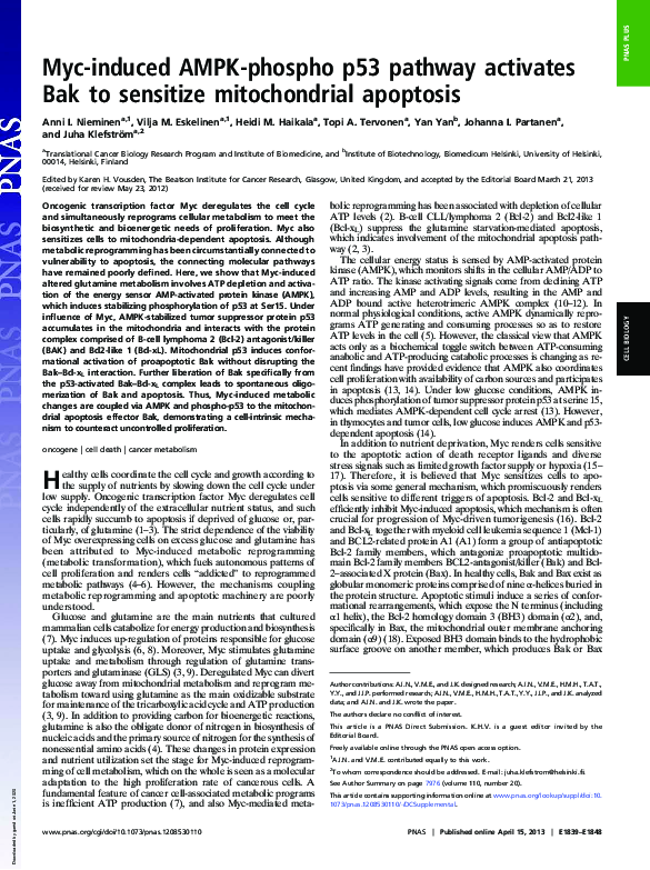 (PDF) Myc-induced AMPK-phospho p53 pathway activates Bak to sensitize ...