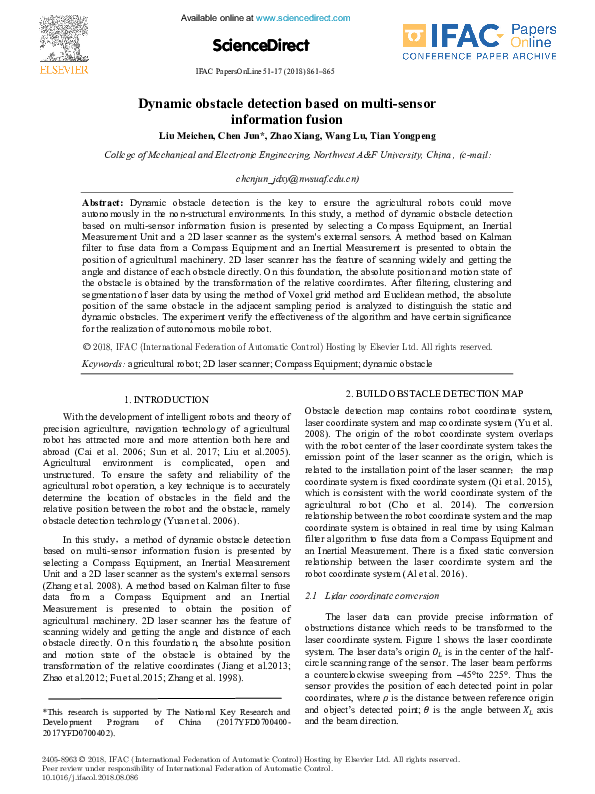 Pdf Dynamic Obstacle Detection Based On Multi Sensor Information Fusion 2180