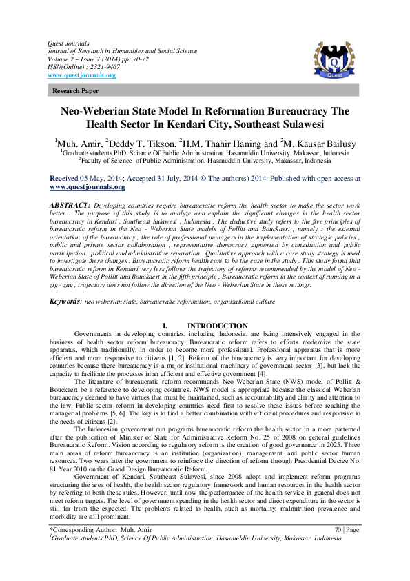 (PDF) Neo-Weberian State Model In Reformation Bureaucracy The Health ...