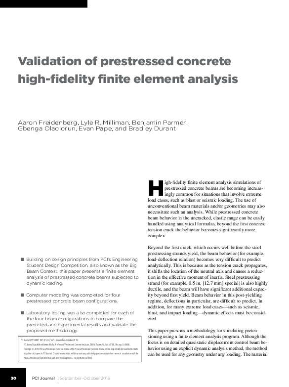 Pdf Validation Of Prestressed Concrete High Fidelity Finite Element Analysis