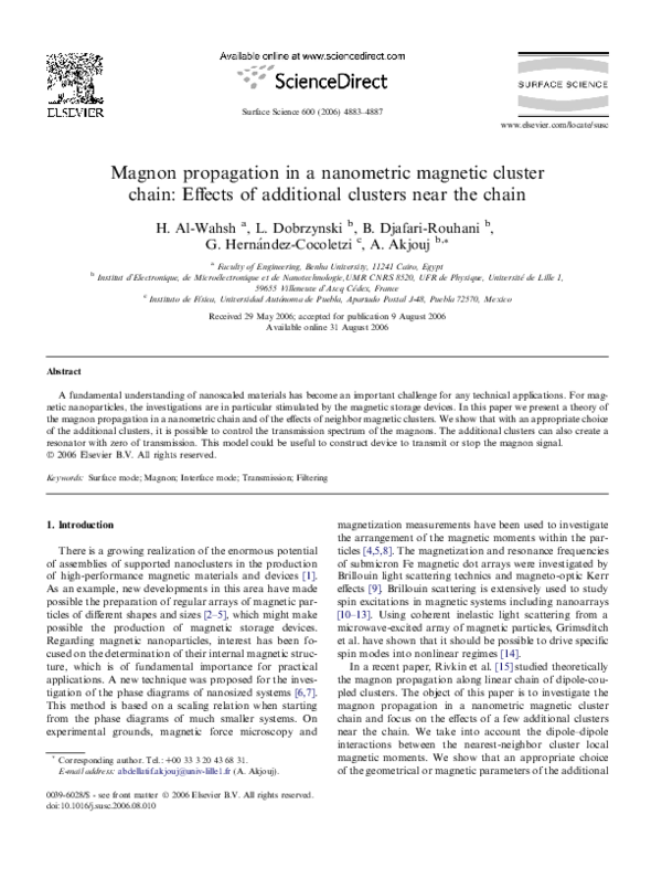 (PDF) Magnon propagation in a nanometric magnetic cluster chain ...