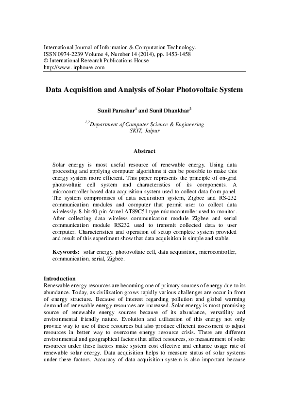(PDF) Data Acquisition and Analysis of Solar Photovoltaic System