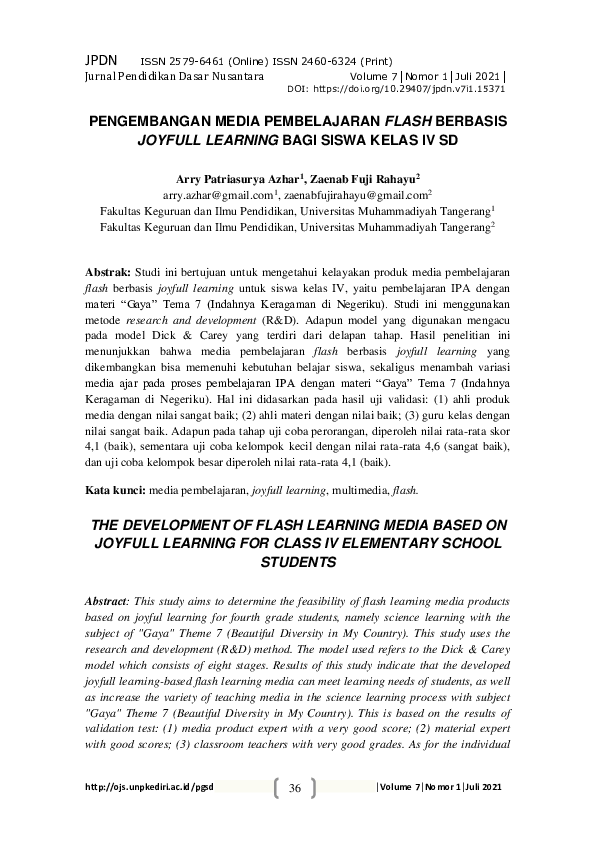 (PDF) Pengembangan Media Pembelajaran Flash Berbasis Joyfull Learning bagi Siswa Kelas IV SD ...