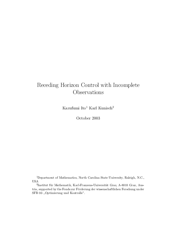 (PDF) Receding Horizon Control with Incomplete Observations | Kazufumi Ito - Academia.edu