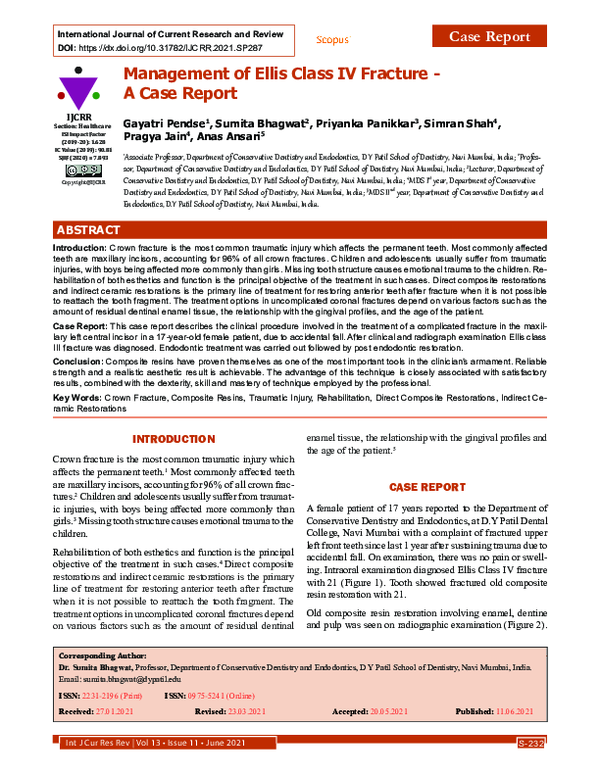 (PDF) Management of Ellis Class IV Fracture - A Case Report | Sumita ...