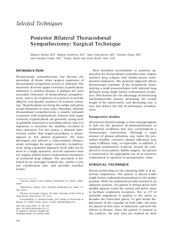 (PDF) Posterior bilateral thoracodorsal sympathectomy: surgical ...
