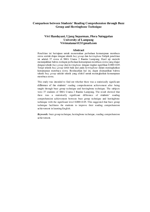 (PDF) Comparison between Students' Reading Comprehension through Buzz Group and Herringbone ...