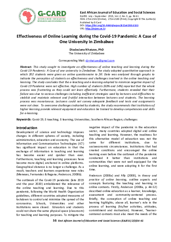 (PDF) Effectiveness of Online Learning during the Covid-19 Pandemic: A ...
