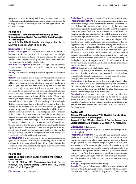 (PDF) Poster 483 Alexia Without Agraphia With Cursive Handwriting ...
