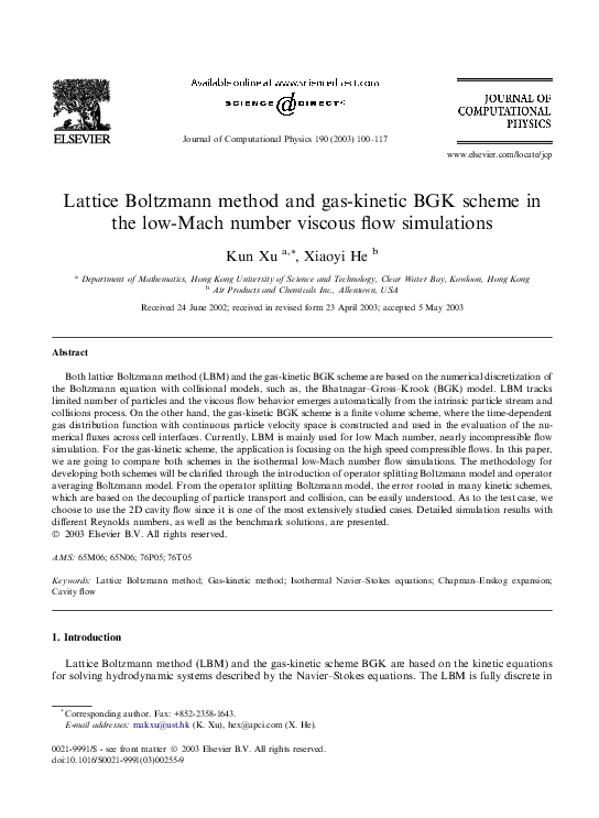 (PDF) Lattice Boltzmann method and gas-kinetic BGK scheme in the low-Mach number viscous flow ...