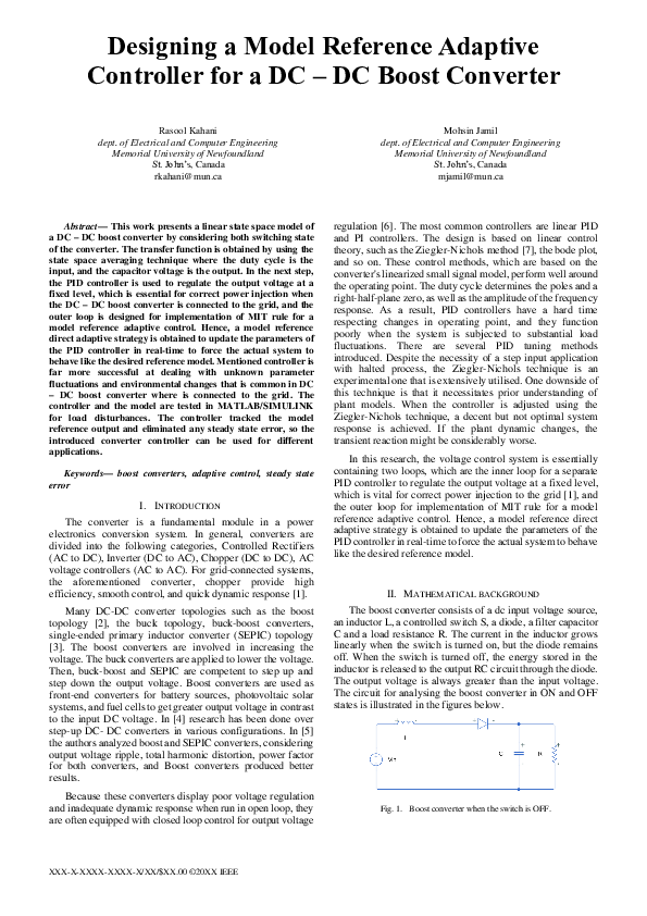 (PDF) Designing a Model Reference Adaptive Controller for a DC -DC Boost Converter
