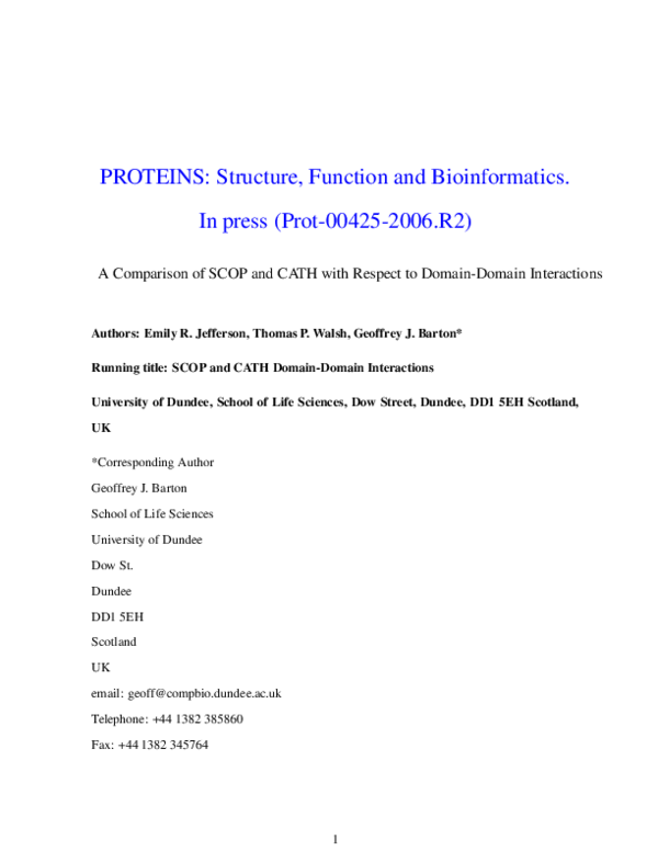 (PDF) A comparison of SCOP and CATH with respect to domain-domain interactions