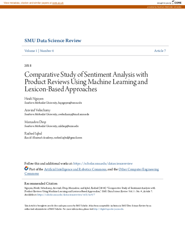 (PDF) Comparative Study of Sentiment Analysis with Product Reviews Using Machine Learning and ...