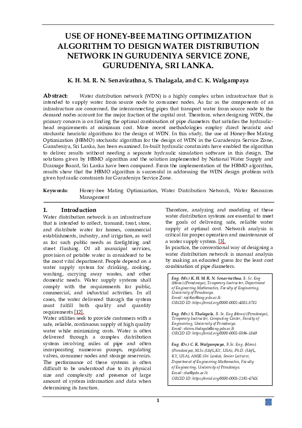Pdf Use Of Honey Bee Mating Optimization Algorithm To Design Water Distribution Network In