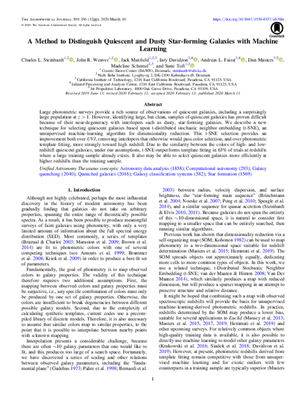 (PDF) A Method to Distinguish Quiescent and Dusty Star-forming Galaxies with Machine Learning