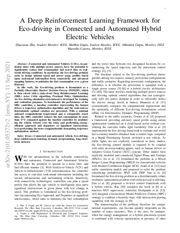 (PDF) A Deep Reinforcement Learning Framework for Eco-driving in ...