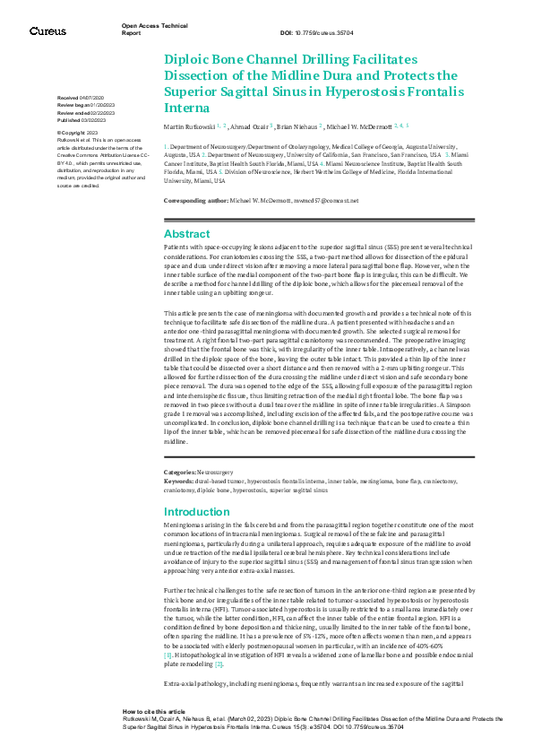 (PDF) Diploic Bone Channel Drilling Facilitates Dissection of the ...
