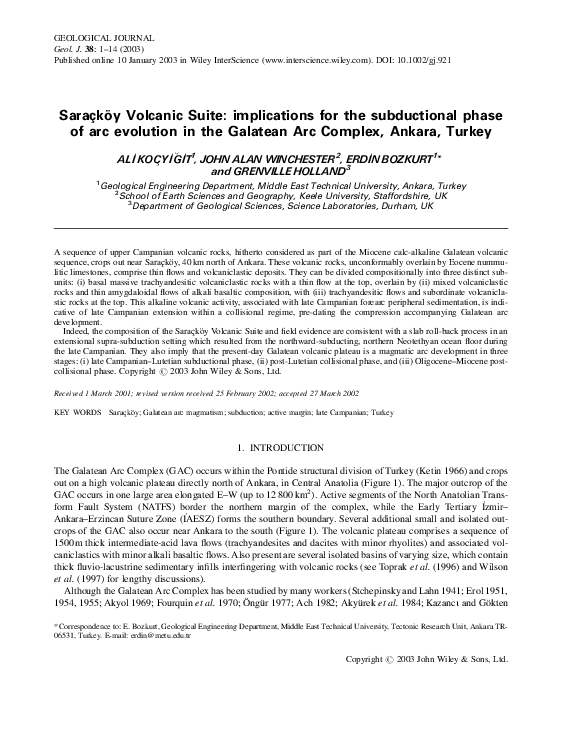 (PDF) Saraçköy Volcanic Suite: implications for the subductional phase ...