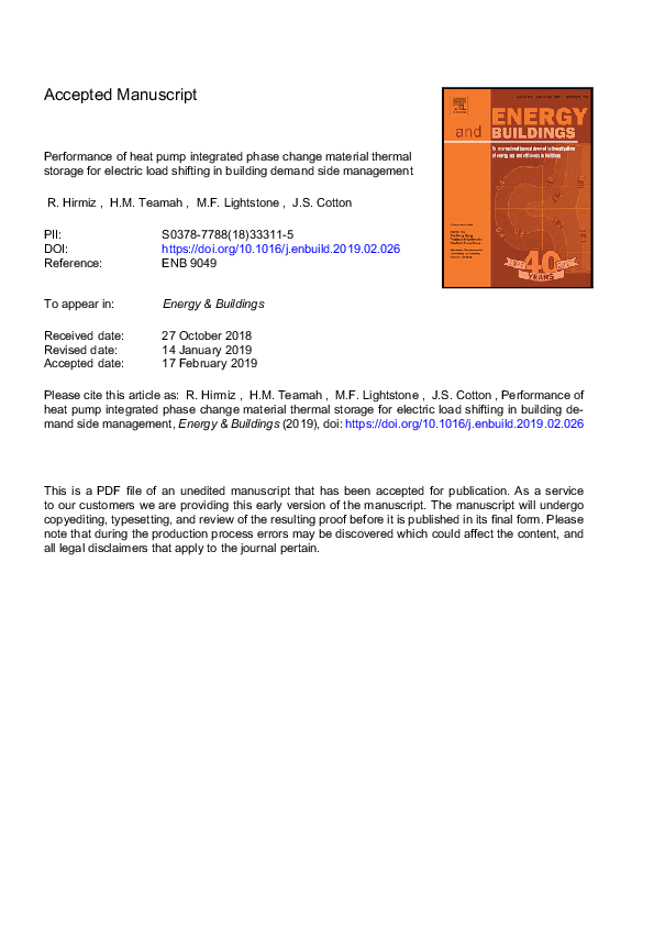 (PDF) Performance of heat pump integrated phase change material thermal ...