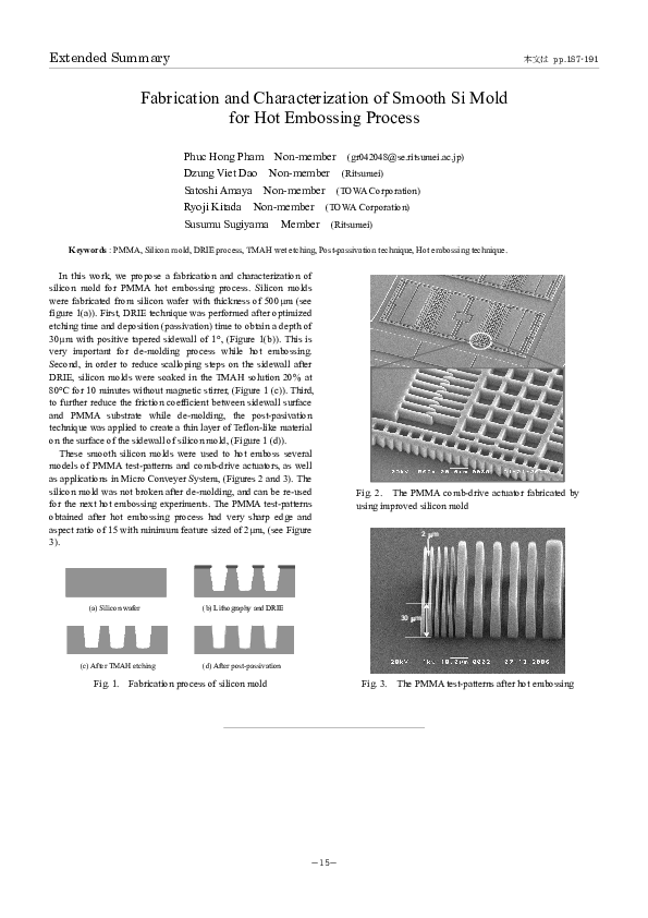 (PDF) Fabrication and Characterization of Smooth Si Mold for Hot ...