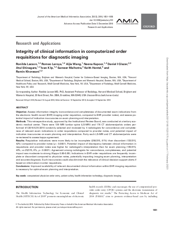 (PDF) Integrity of clinical information in computerized order ...