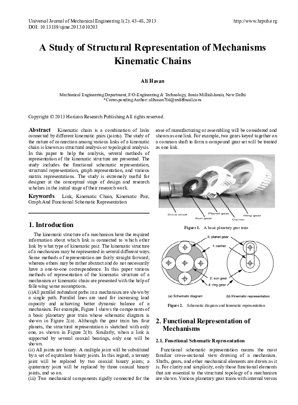 (PDF) A Study of Structural Representation of Mechanisms Kinematic Chains