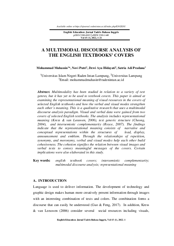 (PDF) A Multimodal Discourse Analysis of the English Textbooks’ Covers