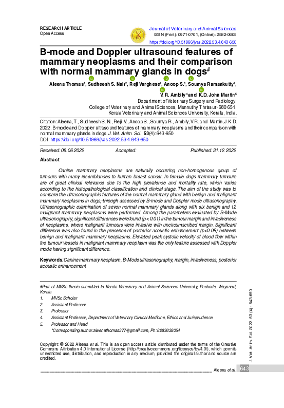 (PDF) B-mode and Doppler ultrasound features of mammary neoplasms and ...