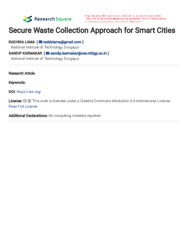 (PDF) Secure Waste Collection Approach for Smart Cities