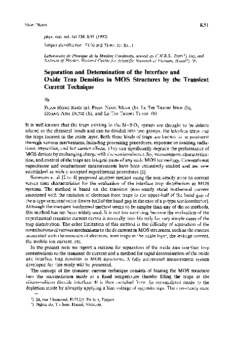 (PDF) Separation and Determination of the Interface and Oxide Trap ...