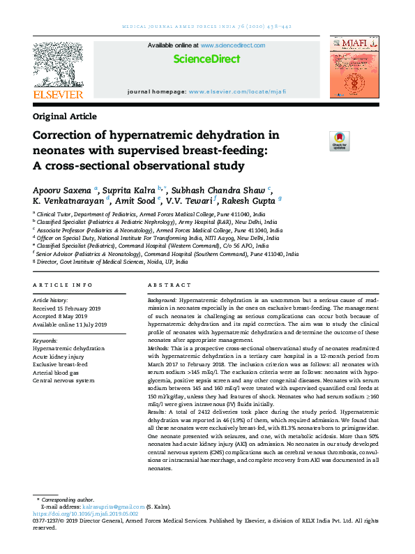 (PDF) Correction of hypernatremic dehydration in neonates with ...