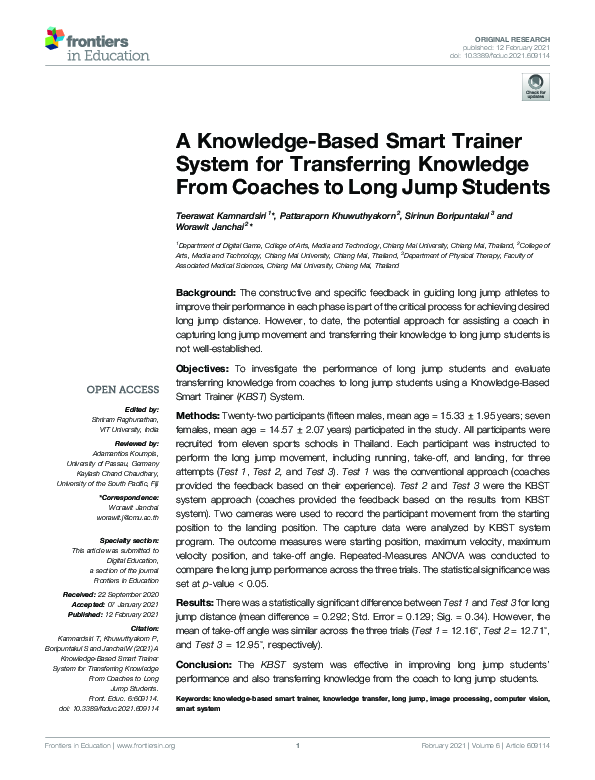 (PDF) A Knowledge-Based Smart Trainer System for Transferring Knowledge From Coaches to Long ...
