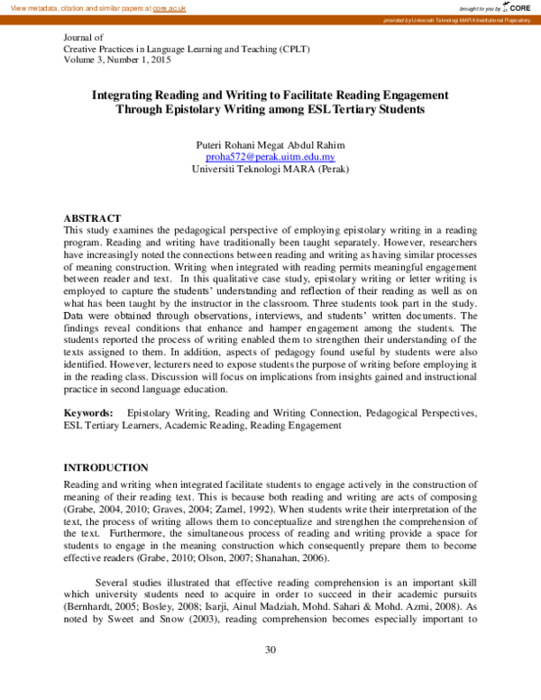 (PDF) Integrating reading and writing to facilitate reading engagement ...