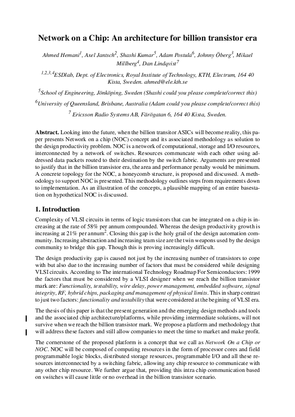 (PDF) Network on chip: An architecture for billion transistor era