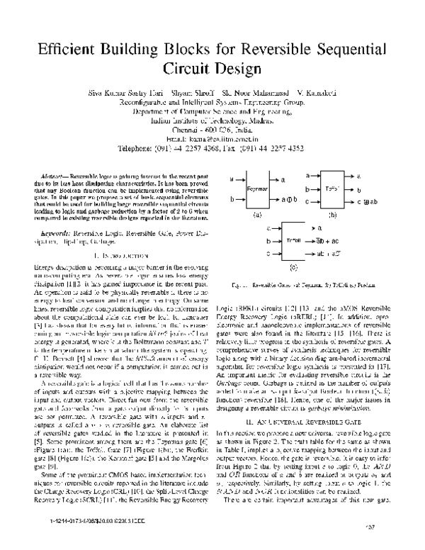 (PDF) Efficient Building Blocks for Reversible Sequential Circuit Design