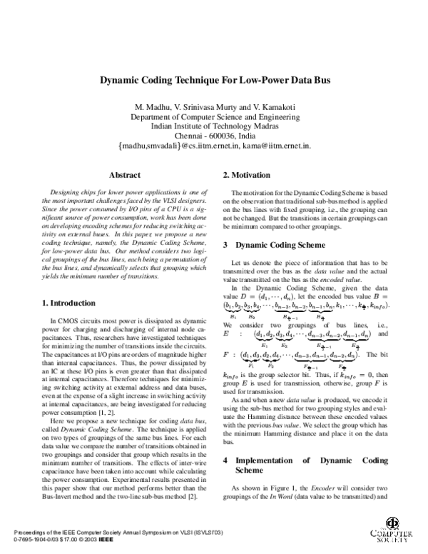 (PDF) Dynamic coding technique for low-power data bus
