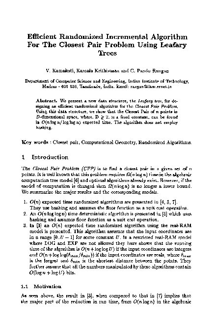 Efficient Randomized Incremental Algorithm For The Closest Pair Problem Using Leafary Trees 