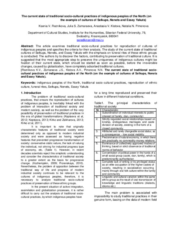 (PDF) The current state of traditional socio-cultural practices of ...