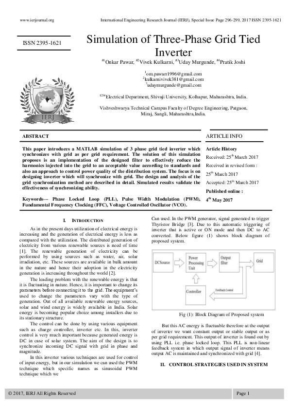 (PDF) MATLAB Simulation of Grid-Tied Inverter