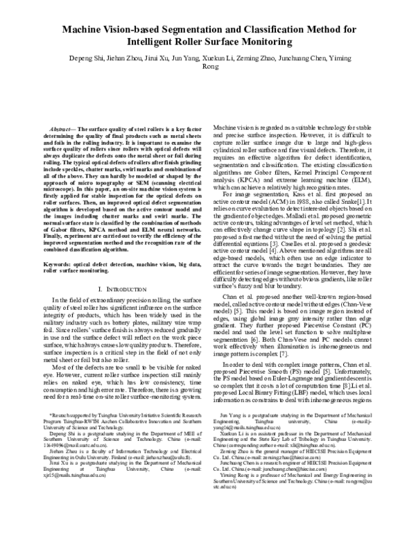 (PDF) Machine Vision-Based Segmentation and Classification Method for Intelligent Roller Surface ...
