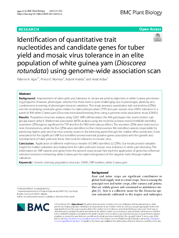 (PDF) Identification of quantitative trait nucleotides and candidate genes for tuber yield and ...