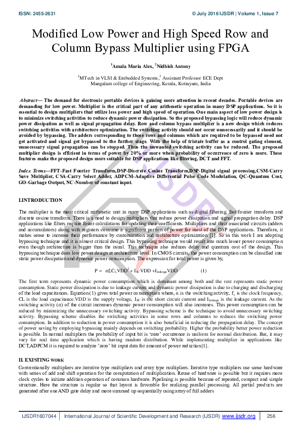 Pdf Modified Low Power And High Speed Row And Column Bypass Multiplier Using Fpga 1