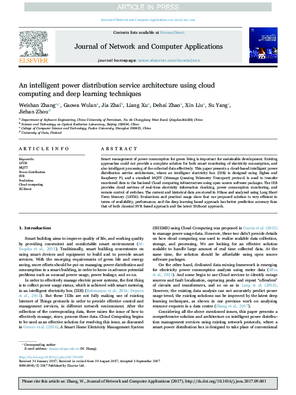 (PDF) An intelligent power distribution service architecture using cloud computing and deep ...