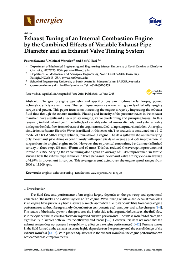 (PDF) Exhaust Tuning of an Internal Combustion Engine by the Combined Effects of Variable ...