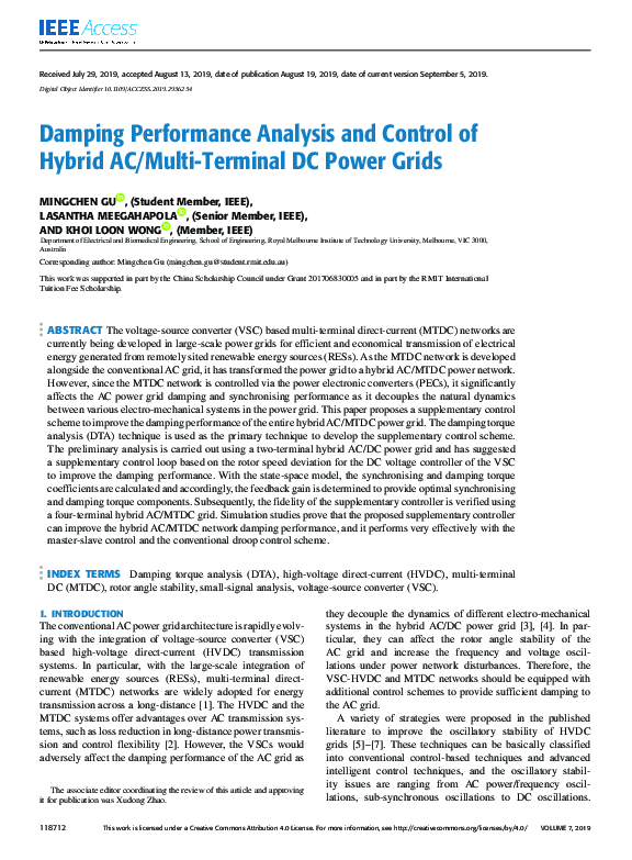 (PDF) Damping Performance Analysis and Control of Hybrid AC/Multi-Terminal DC Power Grids
