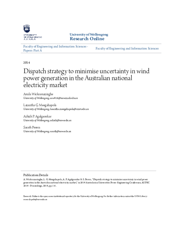 (PDF) Dispatch strategy to minimise uncertainty in wind power ...