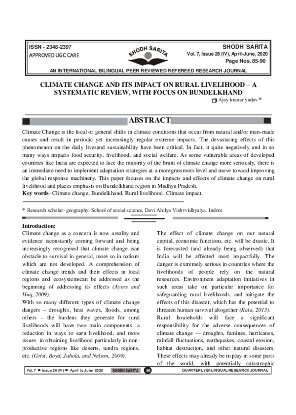 (PDF) CLIMATE CHANGE AND ITS IMPACT ON RURAL LIVELIHOOD -A SYSTEMATIC ...