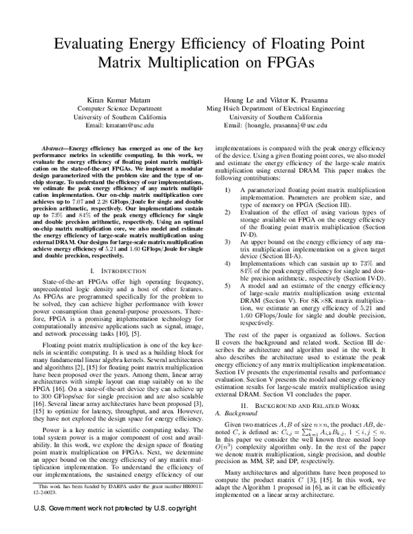 (PDF) Evaluating energy efficiency of floating point matrix multiplication on FPGAs