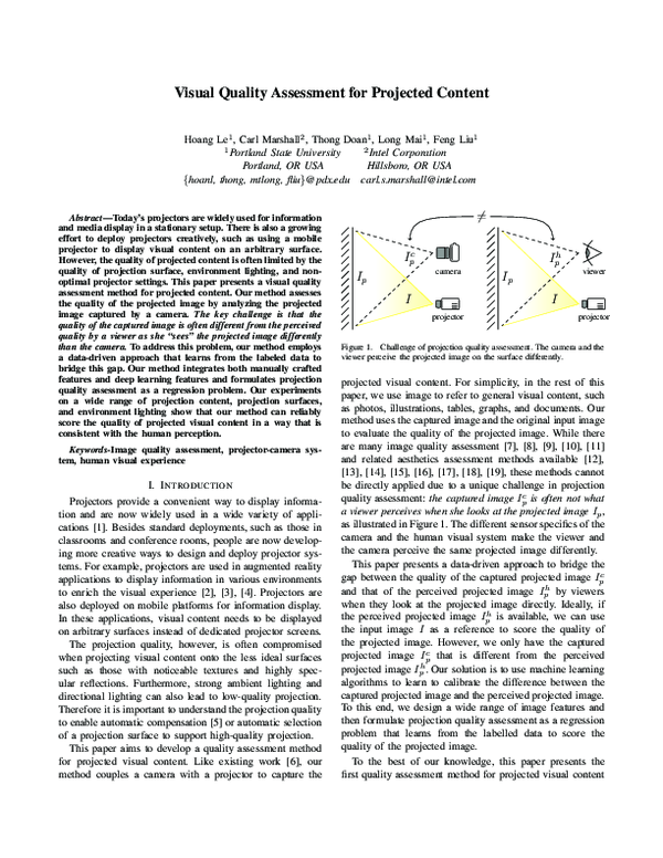 (PDF) Visual Quality Assessment for Projected Content